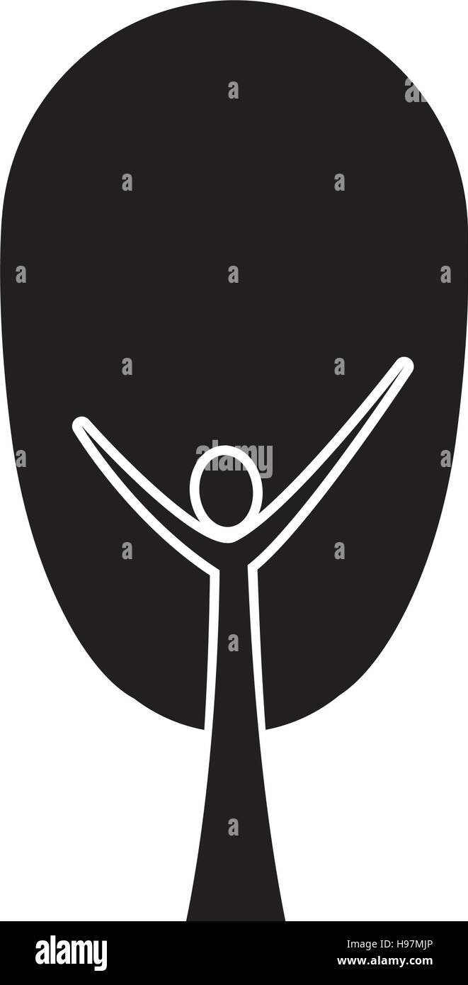 black color tree trunk human with leaves shape ovoid vector ...