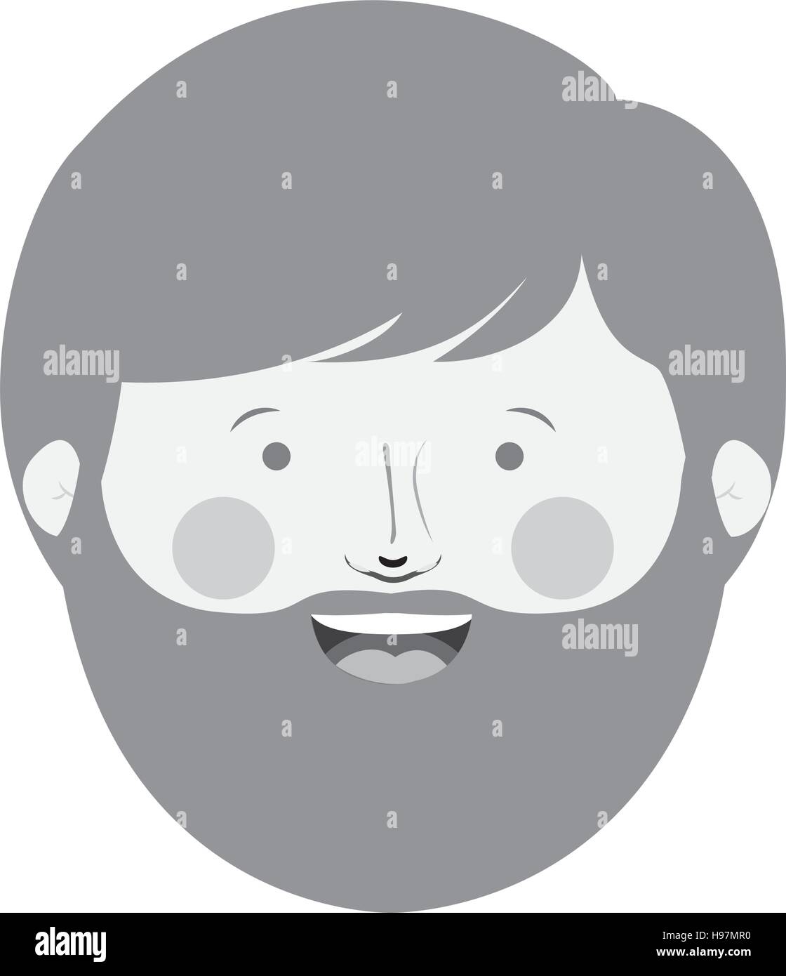 monochrome man head with beard and smiling face vector illustration ...
