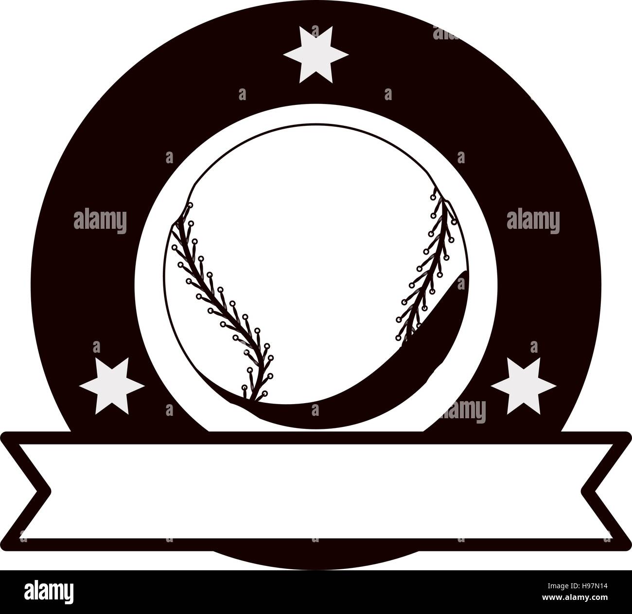 monochrome emblem with baseball ball and ribbon Stock Vector Image ...