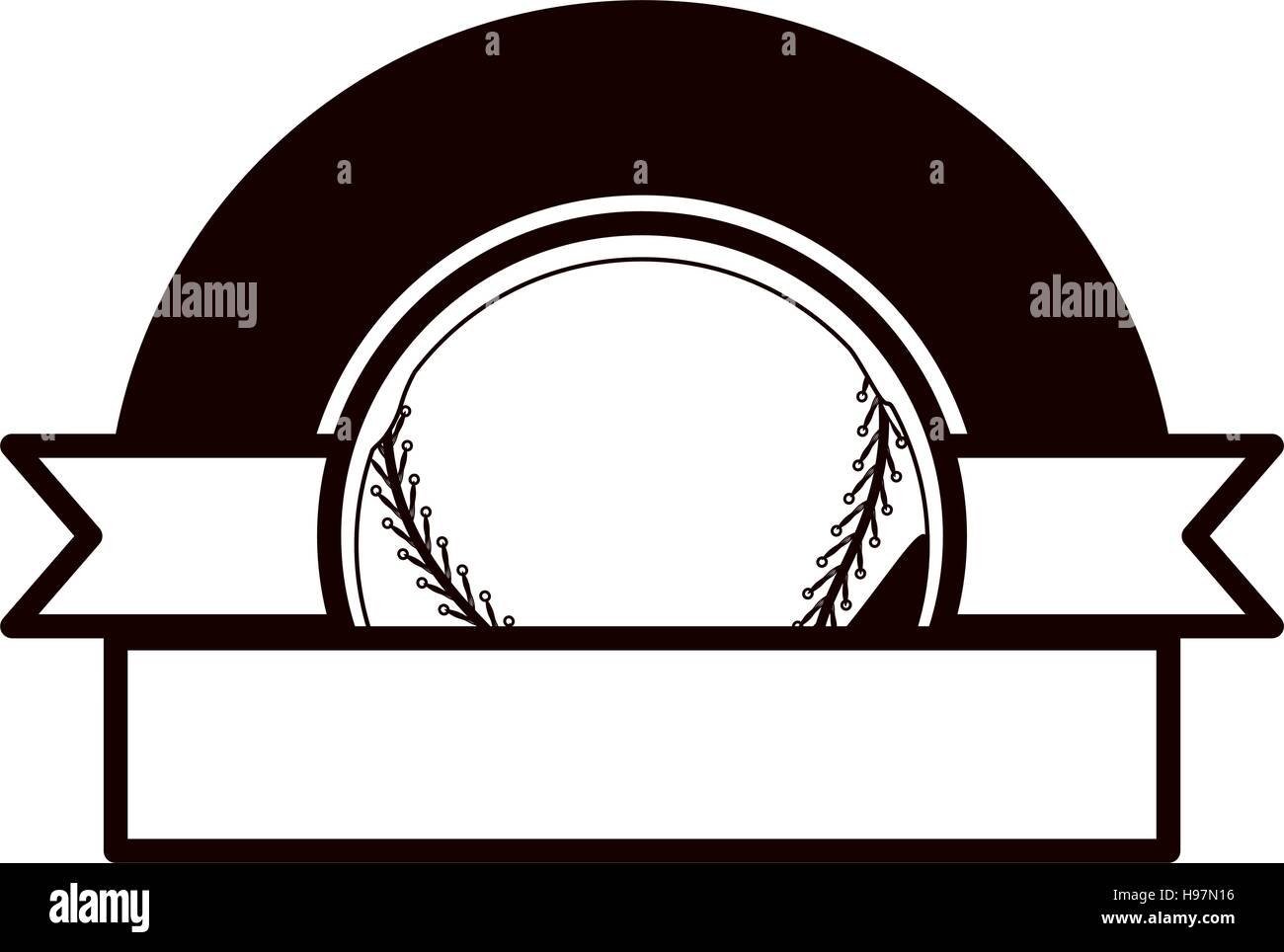 gray scale emblem half with baseball ball and ribbon Stock Vector Image ...