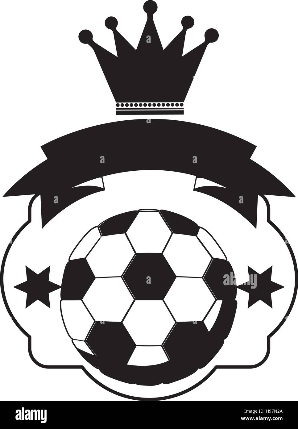 monochrome heraldic with soccer ball and crown over ribbon Stock Vector ...