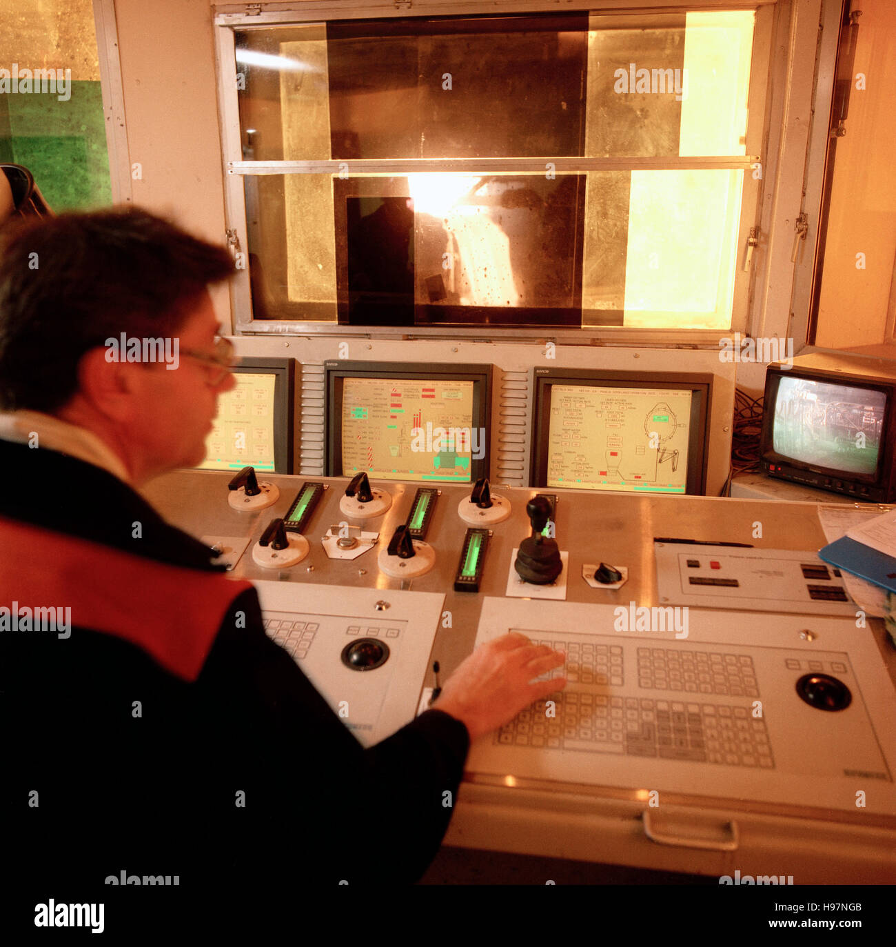 Electric arc furnace control room, steelworks melting shop Rotherham ...