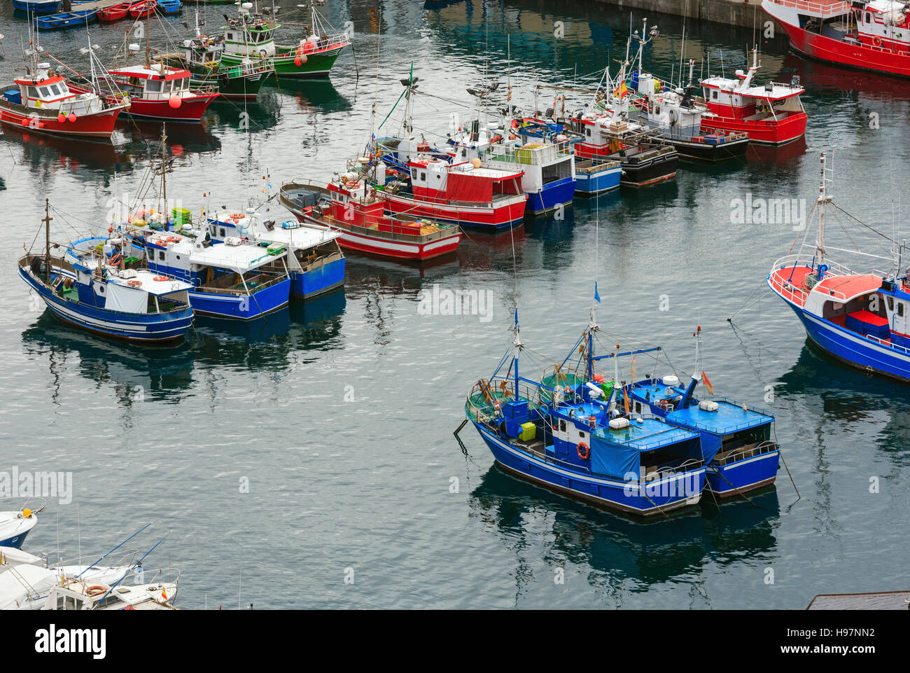 Colorful boats in fishing port, Luarca, Asturias, Spain Stock Photo - Alamy