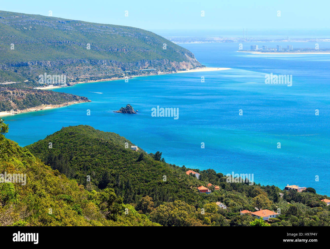 Summer sea coast landscape. View from Nature Park of Arrabida in ...