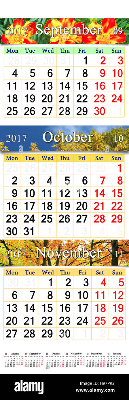 September, October and November of 2017 with colored pictures in form ...