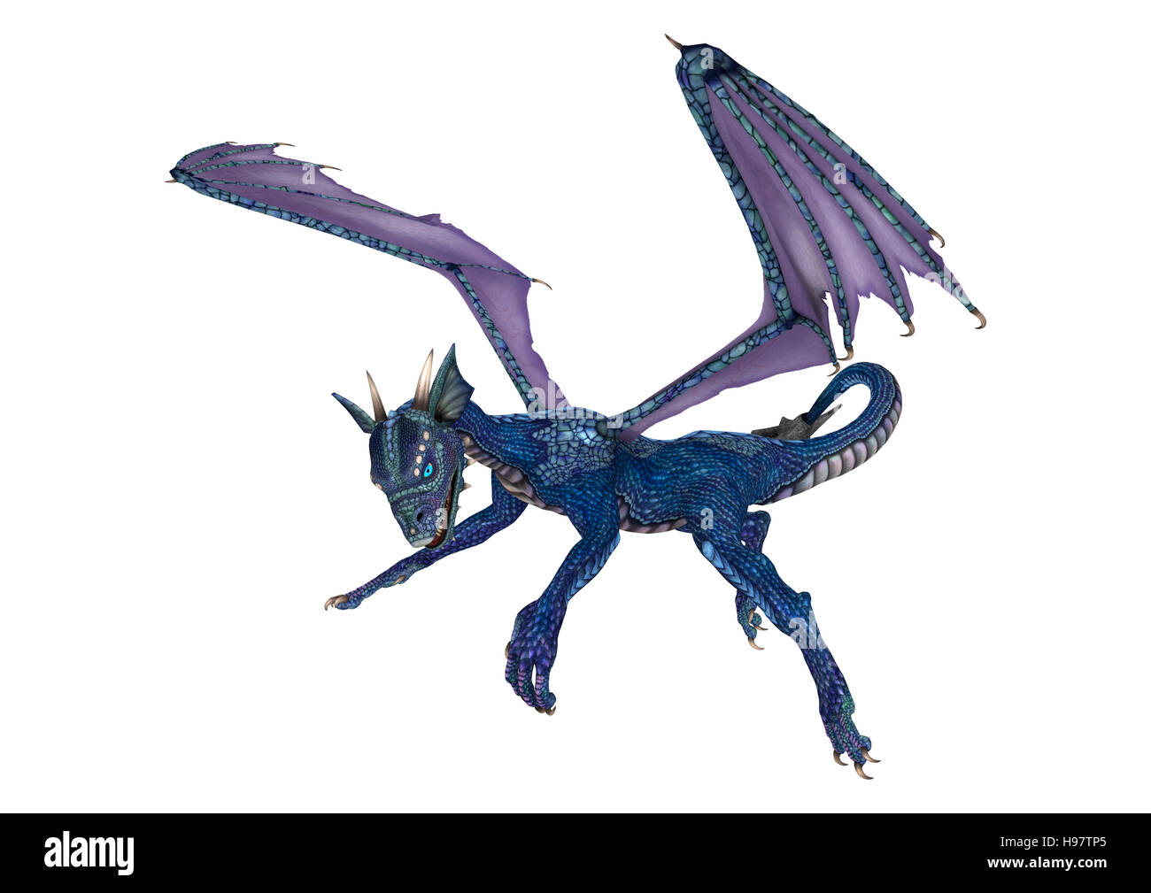 3D rendering of a blue fantasy dragon isolated on white background ...