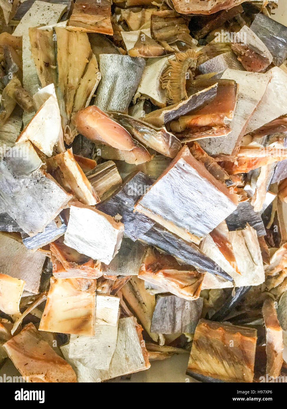 Selected focus and Close up of dreid slice salted fish Queenfish ...