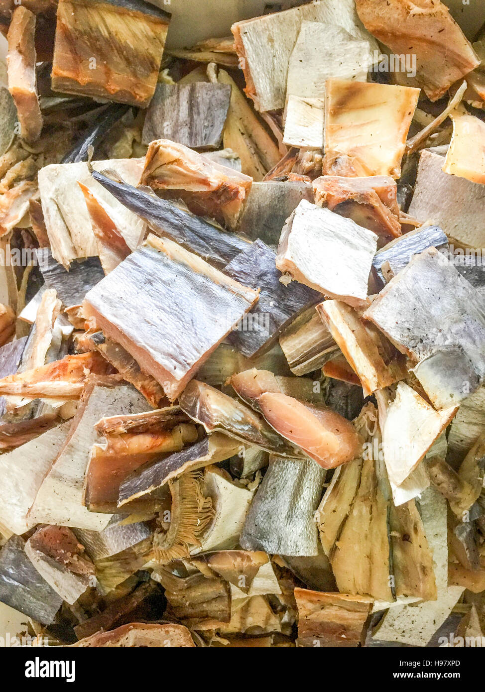 Selected focus and Close up of dreid slice salted fish Queenfish ...