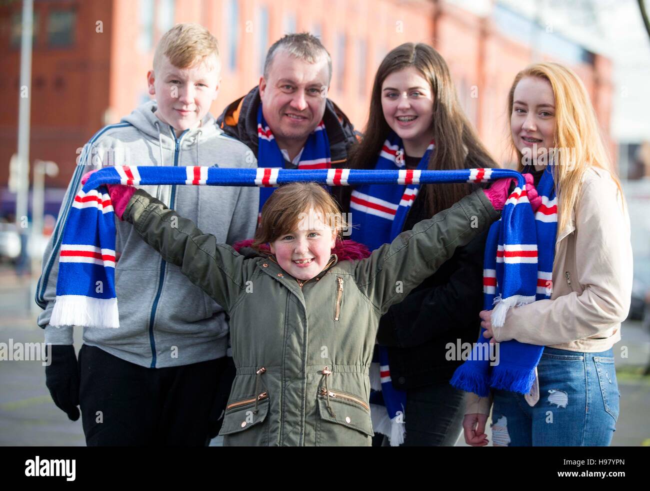 Rangers fans pose for a photograph before the Ladbrokes Scottish ...