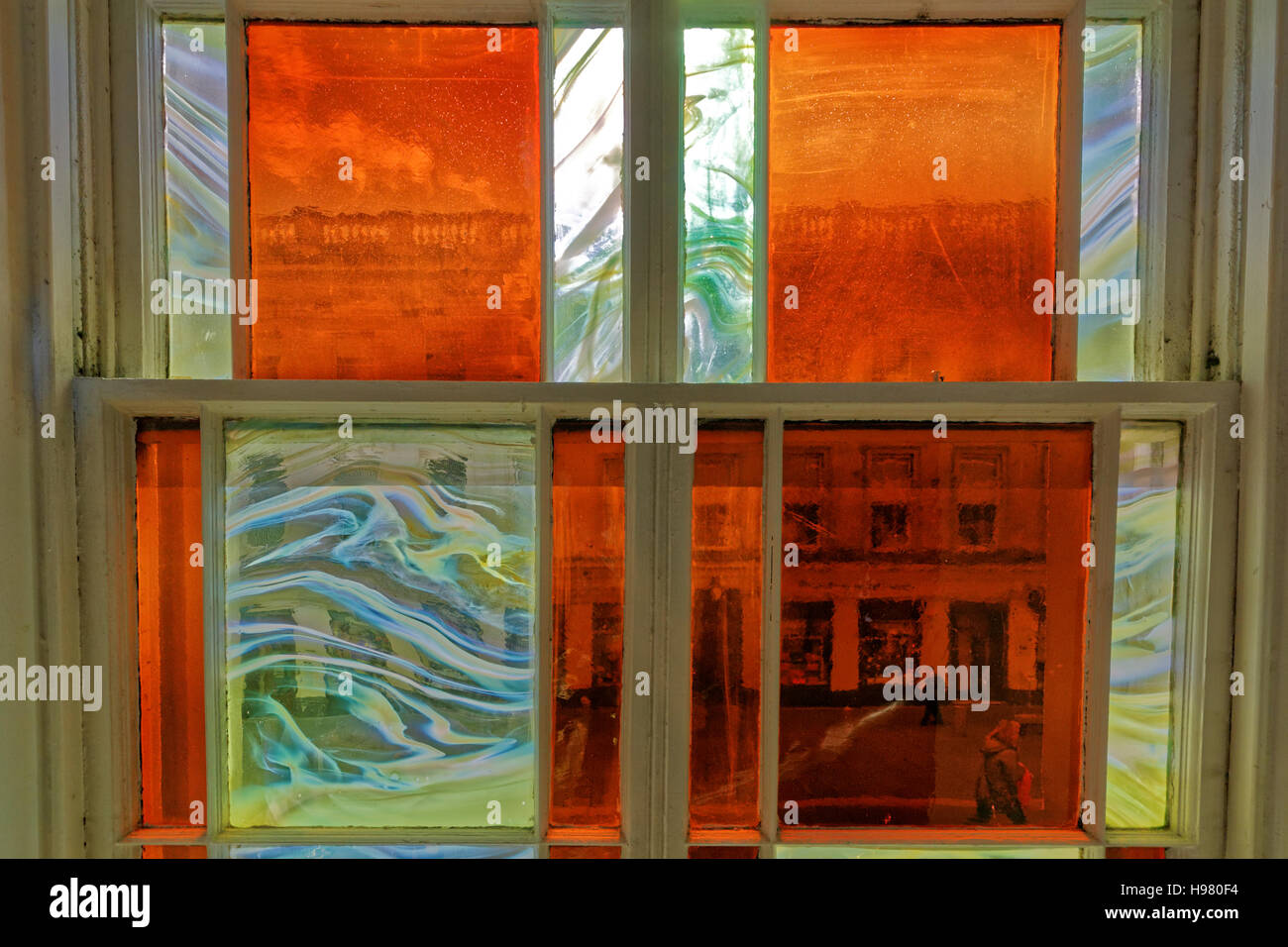Glasgow street scenes shot through colored coloured stained glass ...