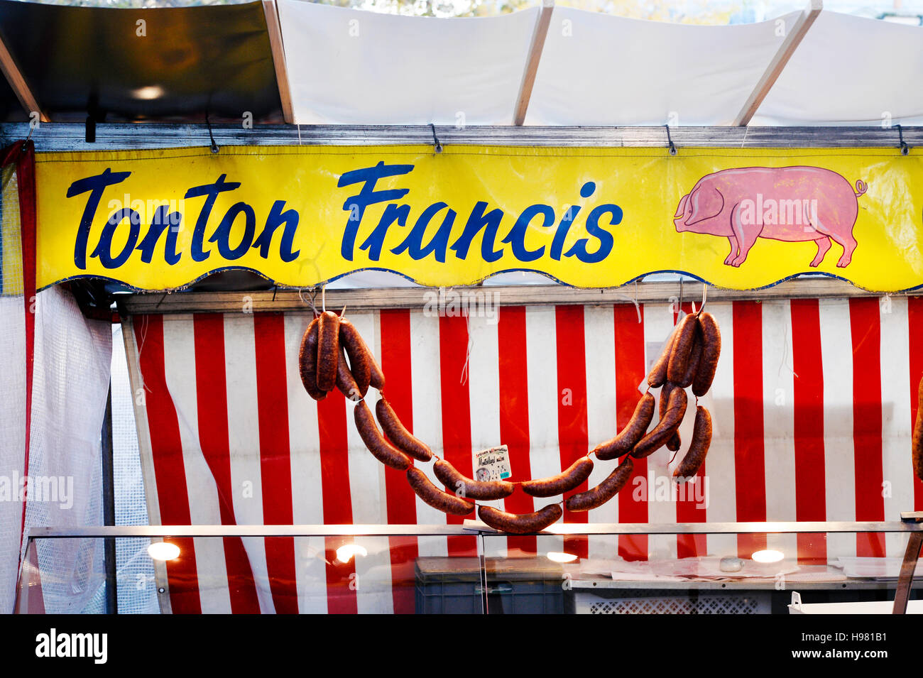 Cold meats in Market Place in Paris 18th, France Stock Photo - Alamy