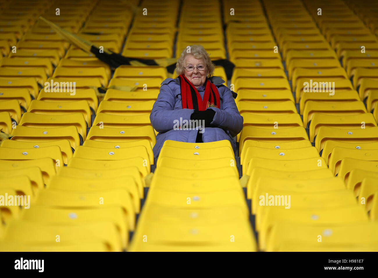 A watford supporter in the stands before the game during the Premier ...