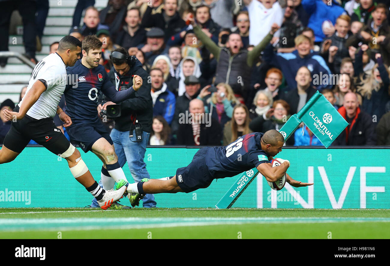 England's Jonathan Joseph scores his side's first try during the Autumn ...