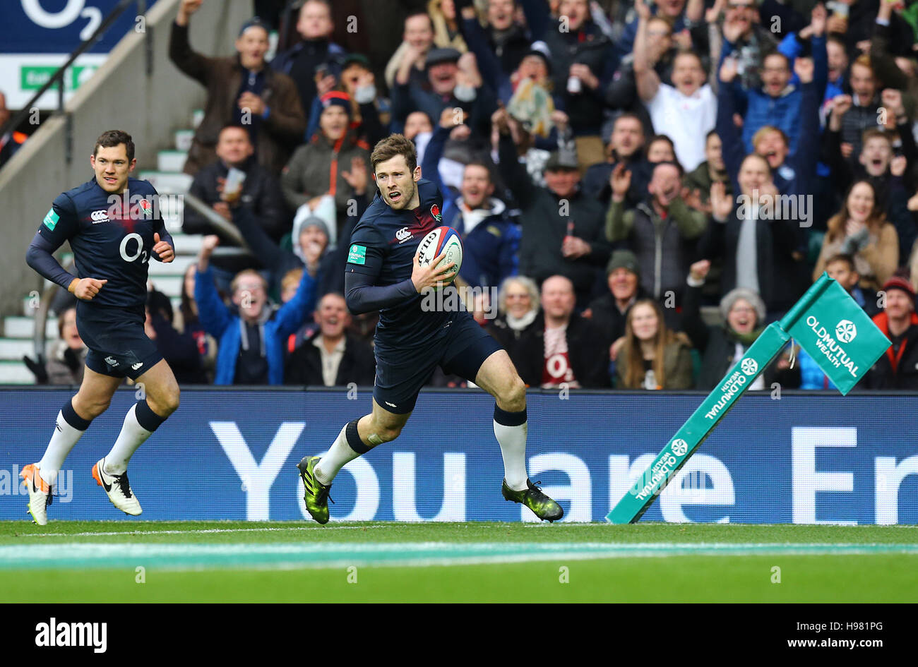 England's Elliot Daly scores his side's second try during the Autumn ...