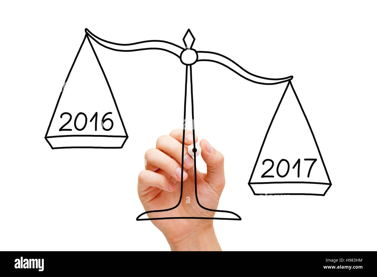 Hand drawing scale concept with marker on transparent wipe board ...