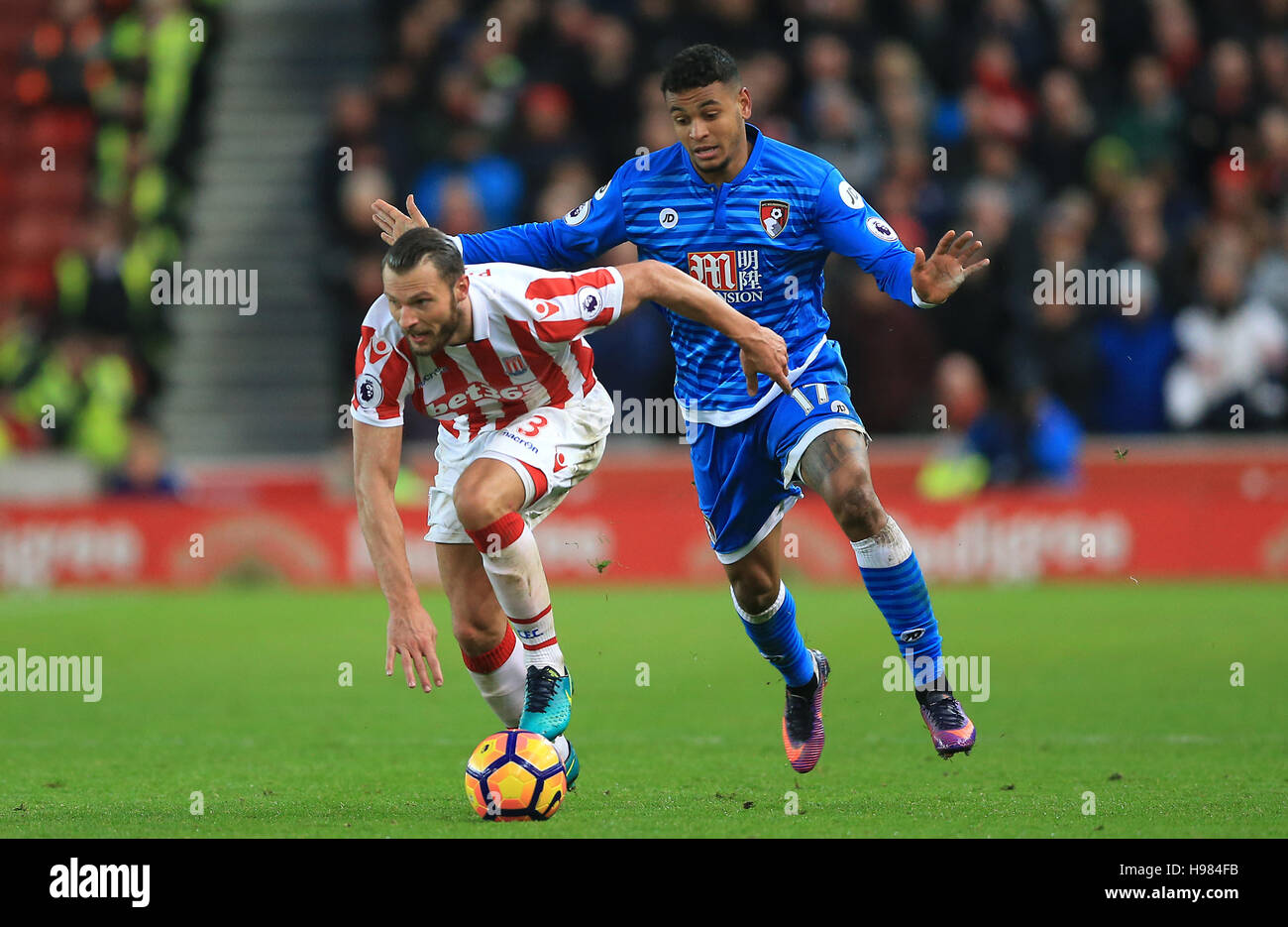 Stoke City's Erik Pieters (left) and AFC Bournemouth's Joshua King ...