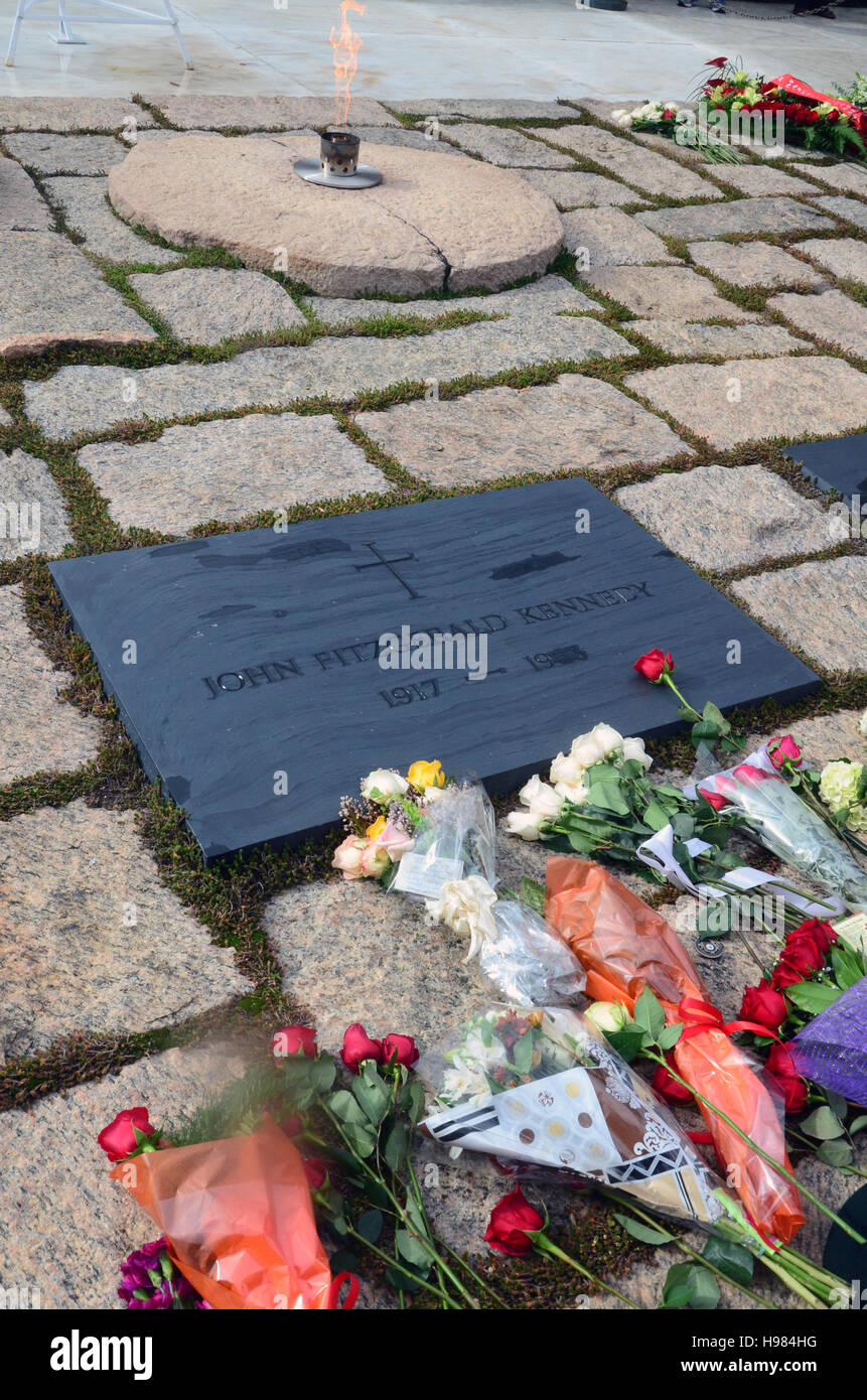 Flowers mark the grave of President John F. Kennedy at Arlington ...