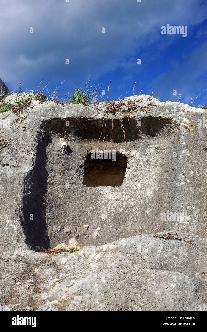 Monumental prehistoric tomb with high relief details. Age middle bronze ...
