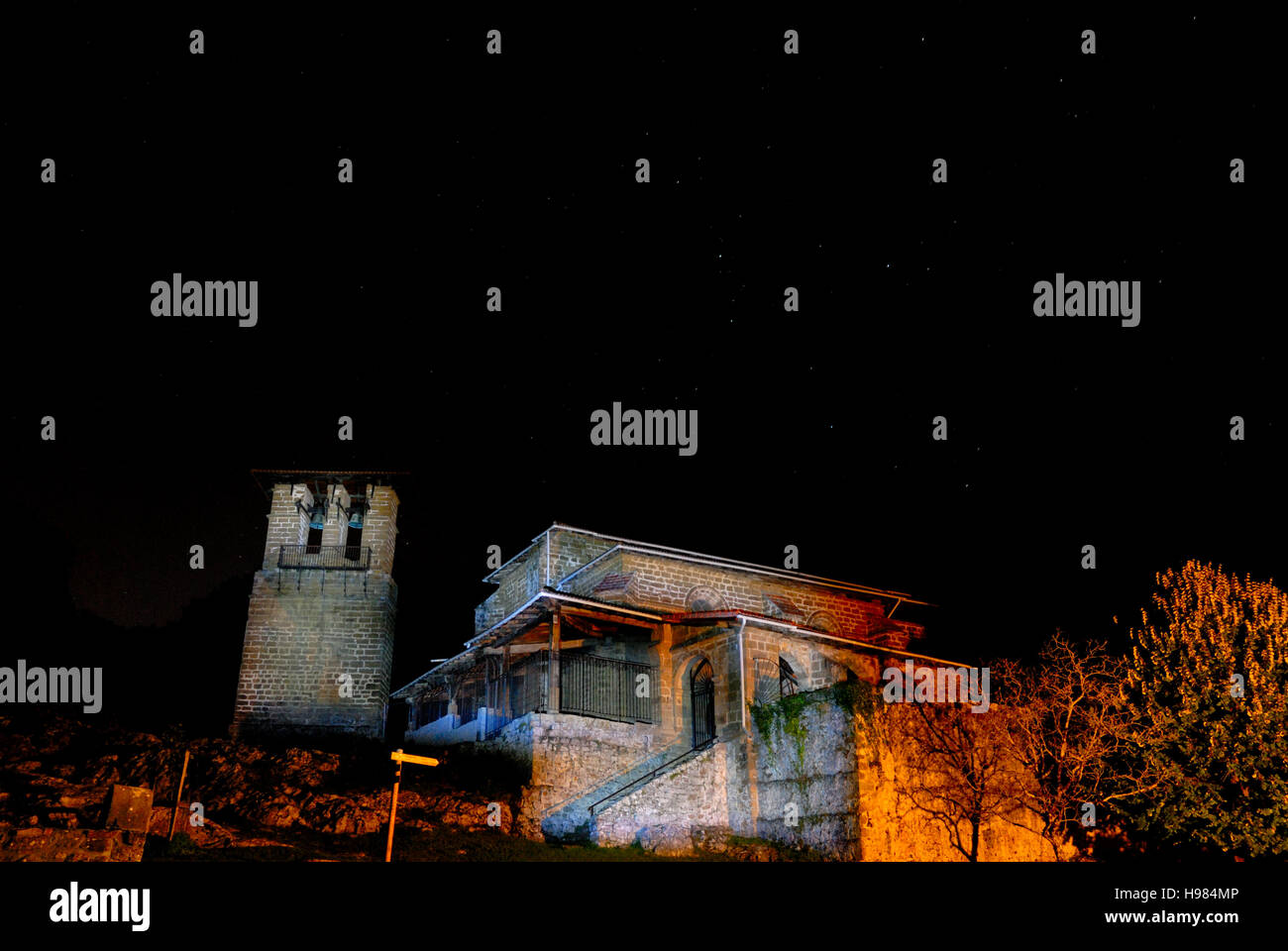 The old Sanctuary of Santa Maria del Yermo, at night illuminated by ...