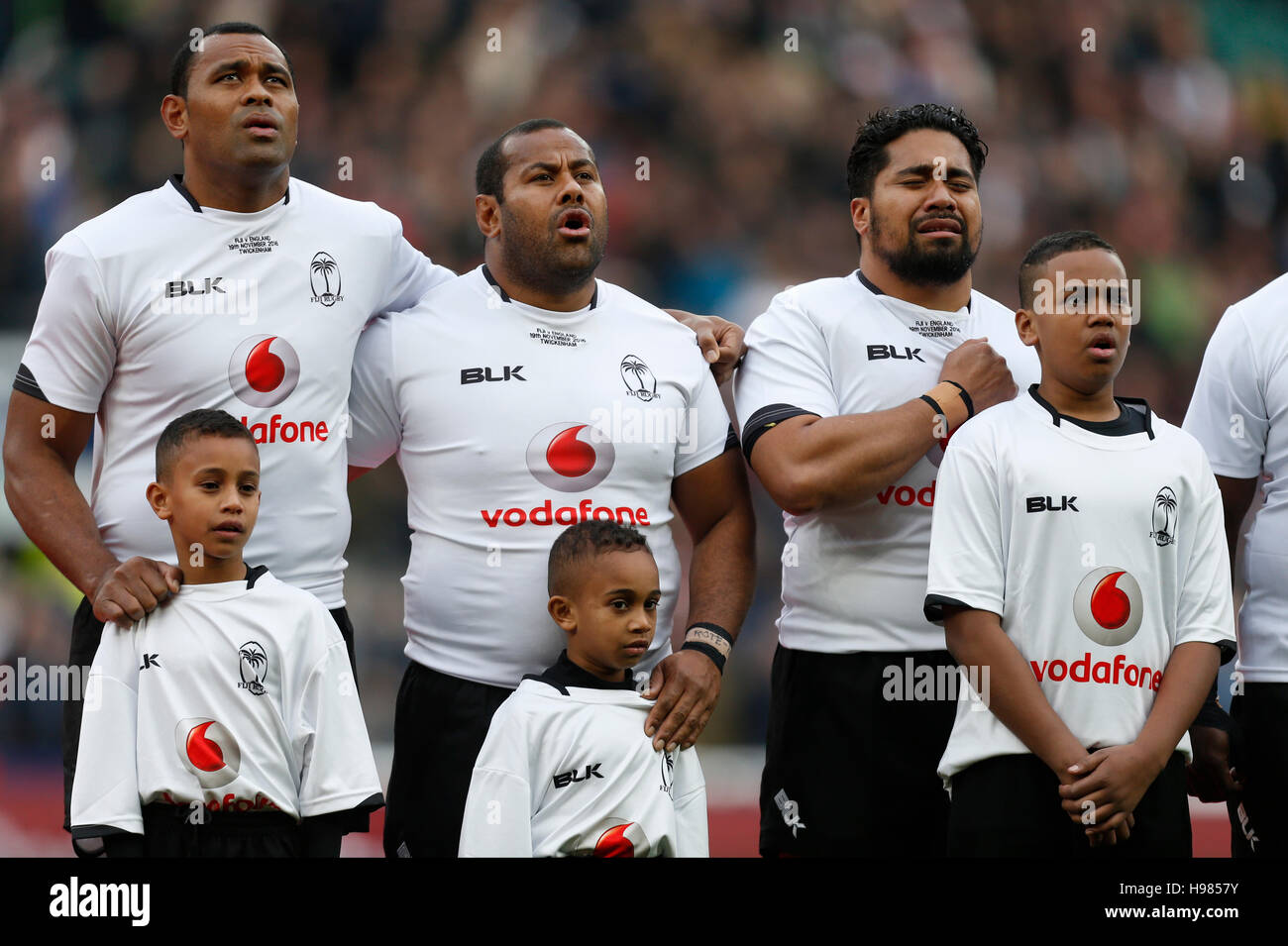 Fiji sing their national anthem with the mascots before the Autumn ...