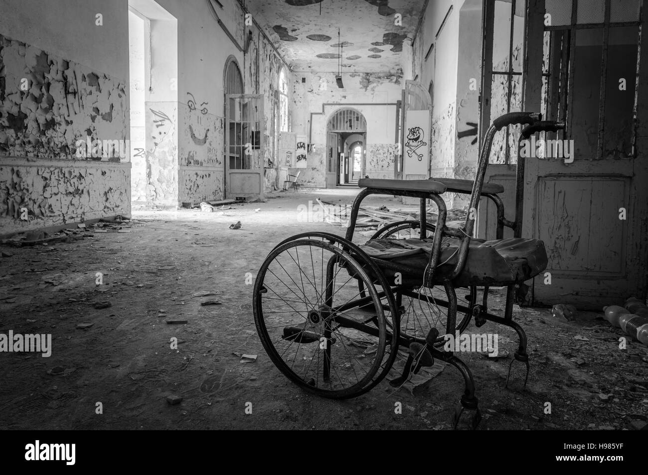 Volterra, Italy - September 2016: Abandoned psychiatric hospital in ...