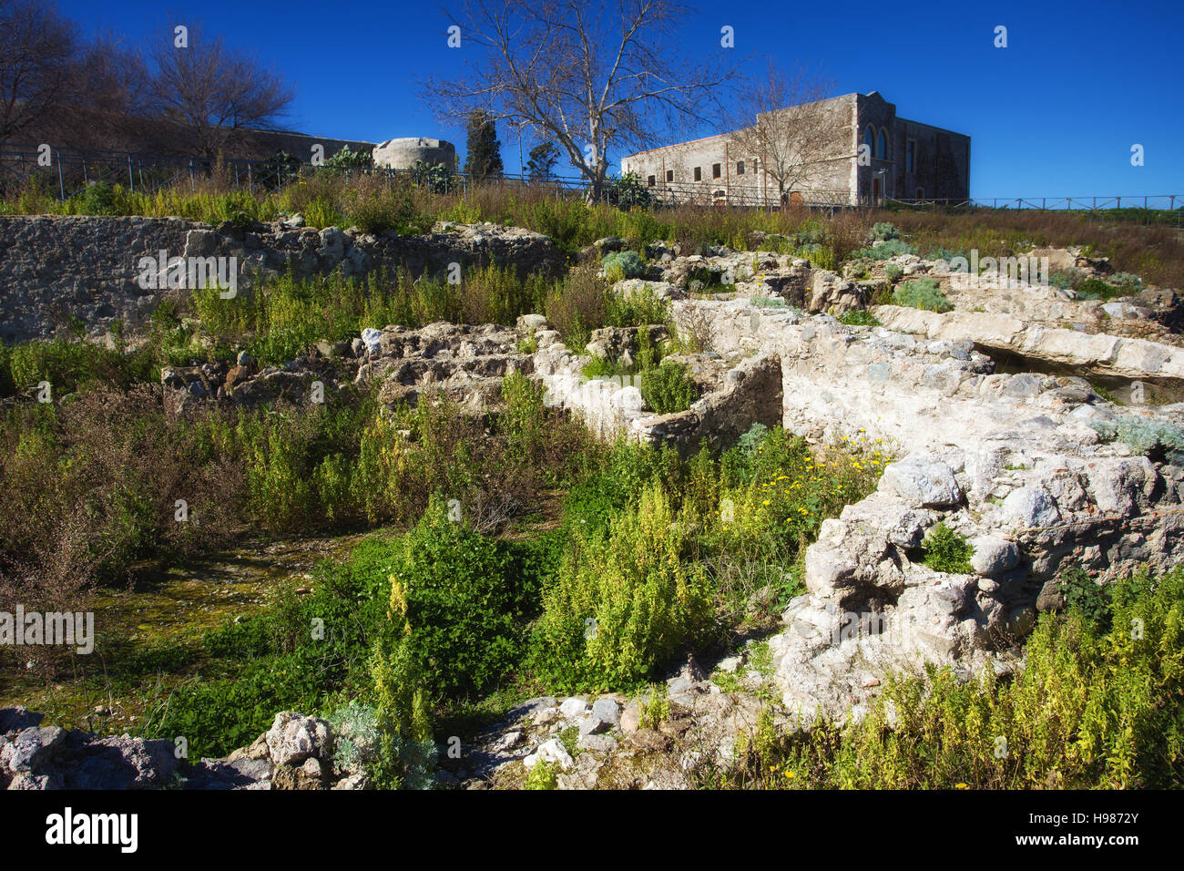 Milazzo castle and archaelogical ruins. Sicily Stock Photo - Alamy