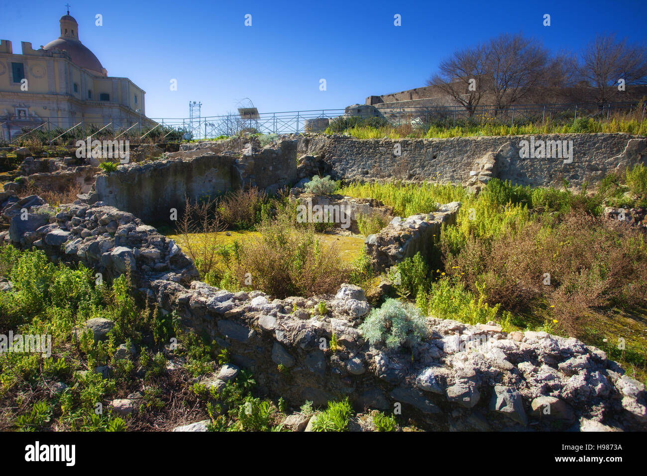 Milazzo castle and archaelogical ruins. Sicily Stock Photo - Alamy