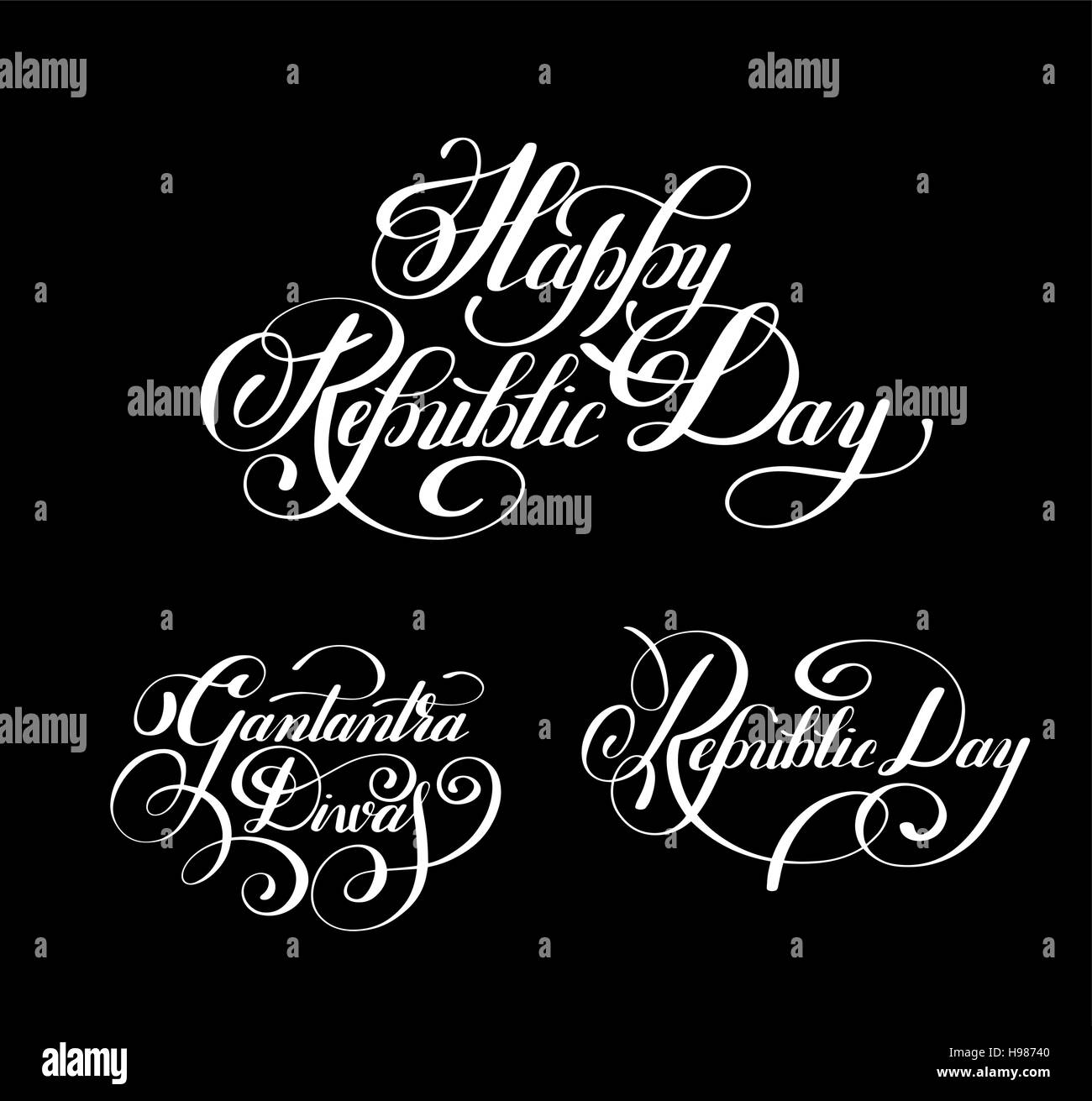 Happy Republic Day handwritten ink lettering set inscriptions Stock ...