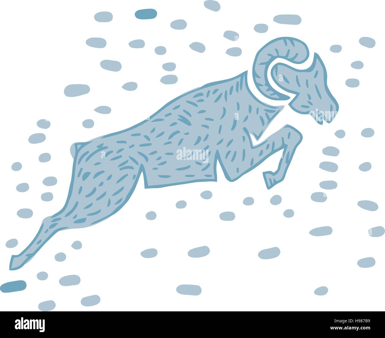 Watercolor style illustration of a ram goat jumping viewed from the ...