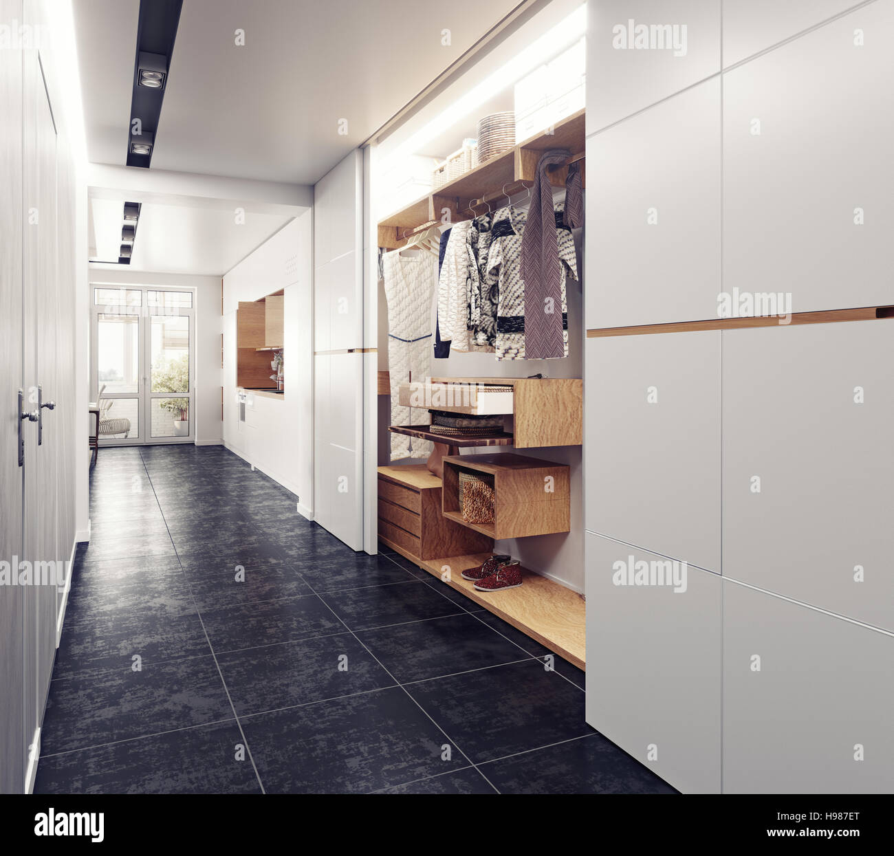 modern interior of the hallway. 3D rendering Stock Photo - Alamy