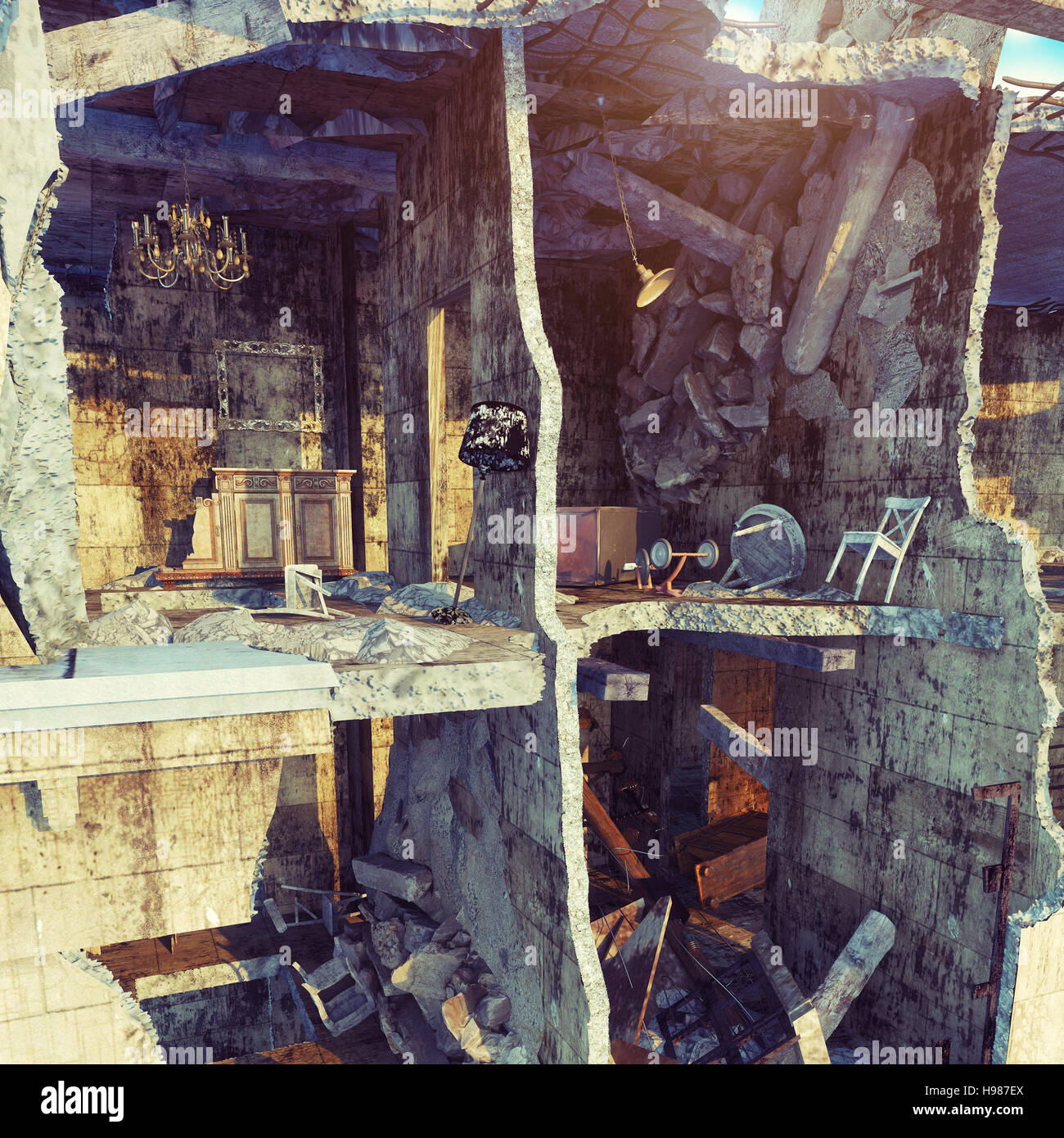 destroyed house. 3D concept Stock Photo - Alamy