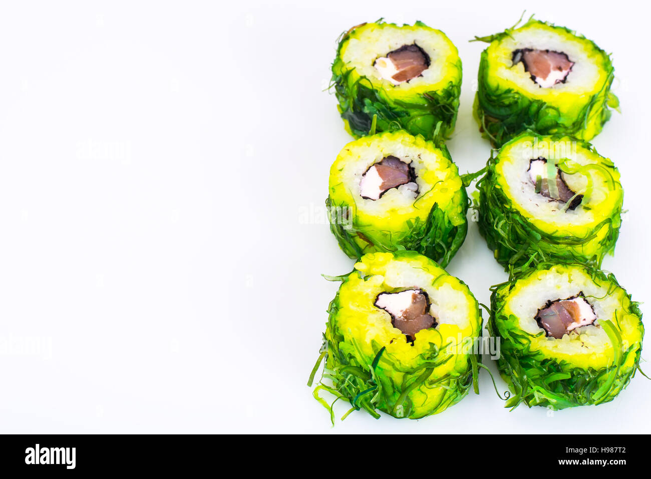 Sushi Roll with Chukoy, Salmon and Cheese. Studio Photo Stock Photo - Alamy