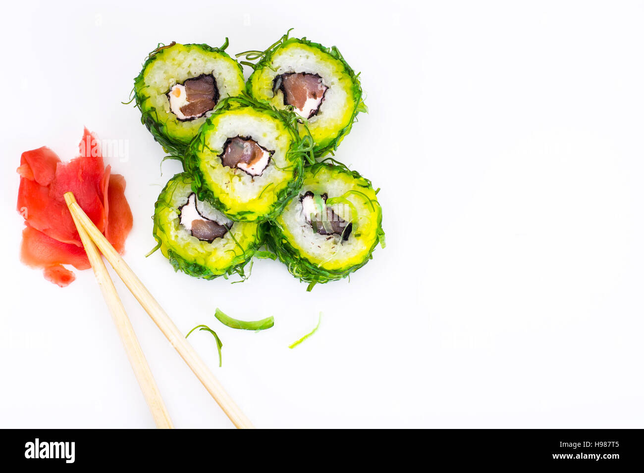 Sushi Roll with Chukoy, Salmon and Cheese. Studio Photo Stock Photo - Alamy