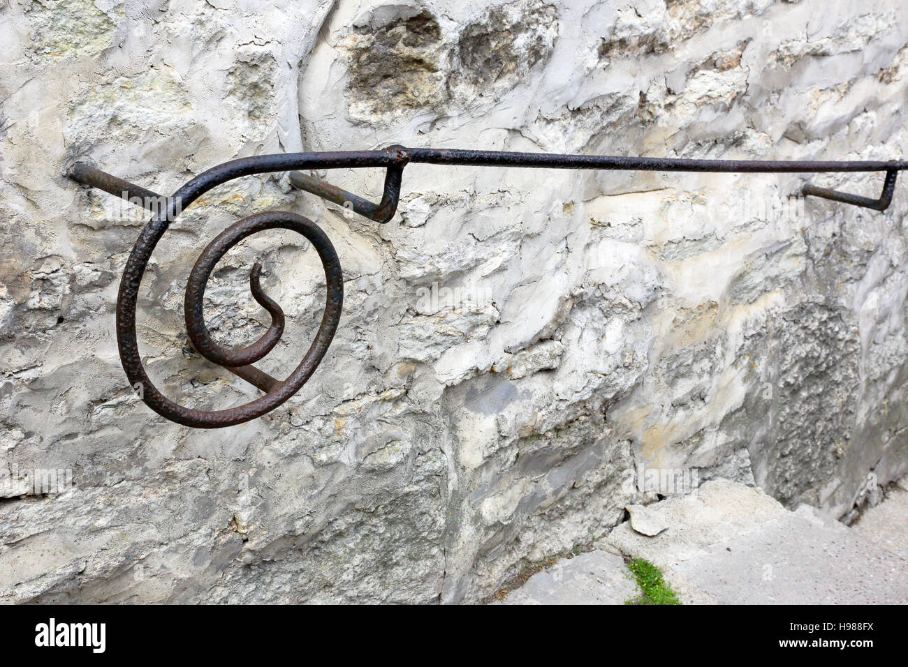 old metal handrail on the stairs Stock Photo - Alamy