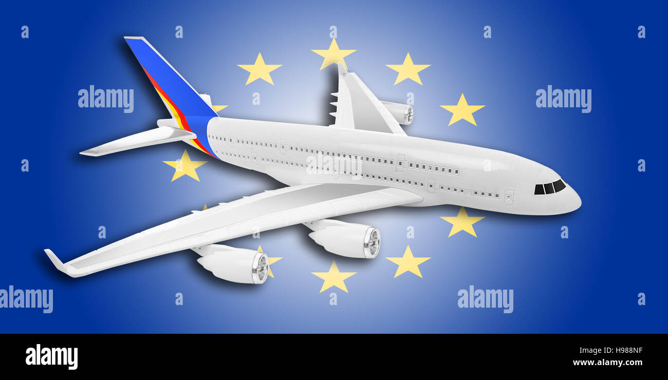 Plane and European Union flag Stock Photo - Alamy