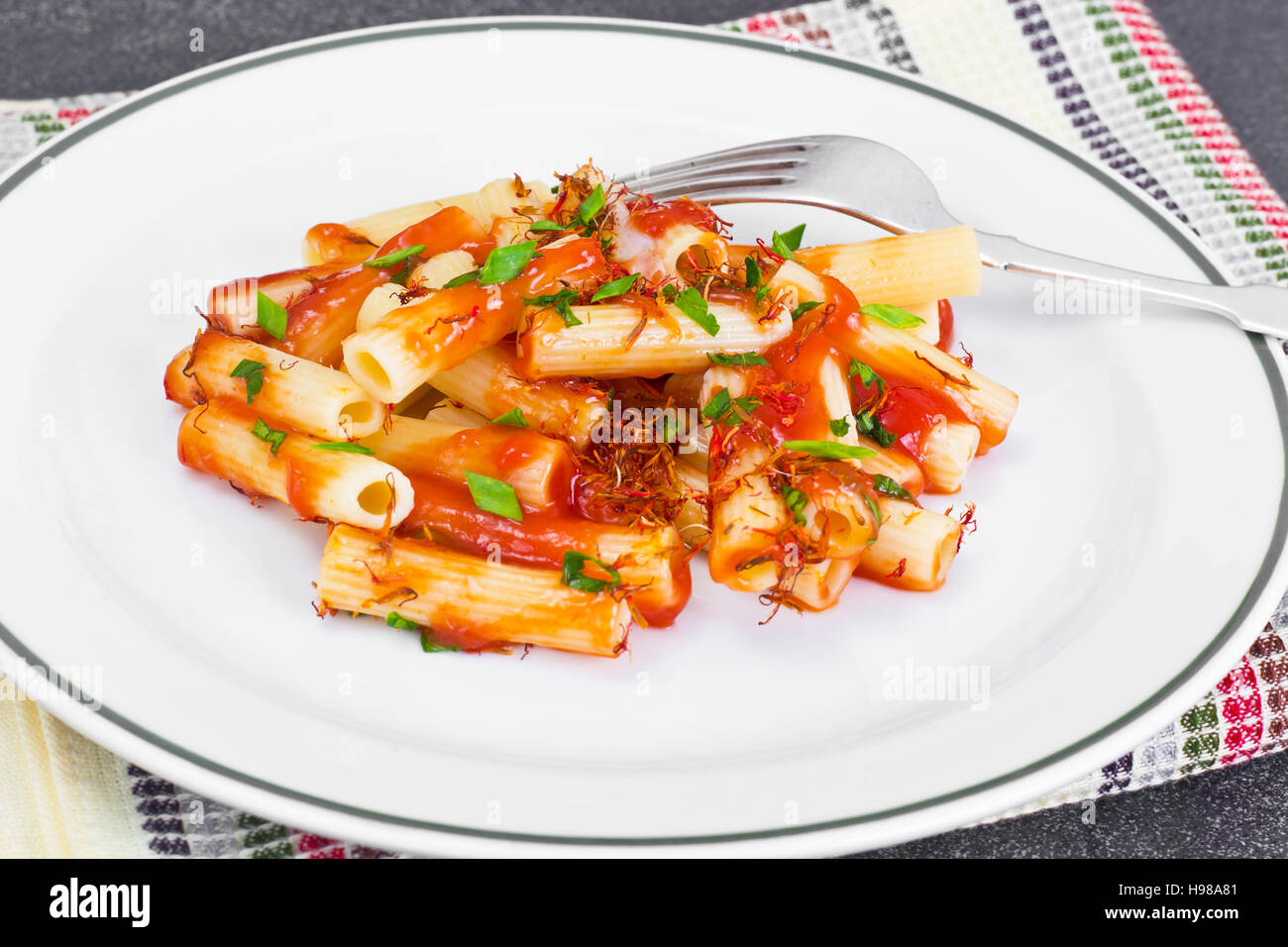 Pasta with Tomato Sauce Ketchup and Saffron Studio Photo Stock Photo ...