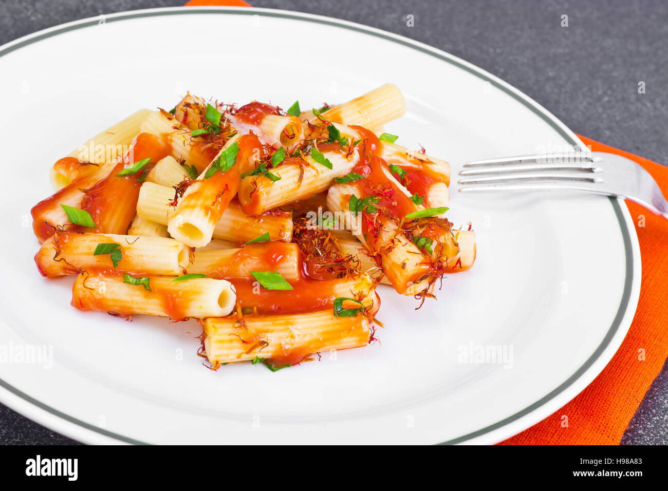 Pasta with Tomato Sauce Ketchup and Saffron Studio Photo Stock Photo ...