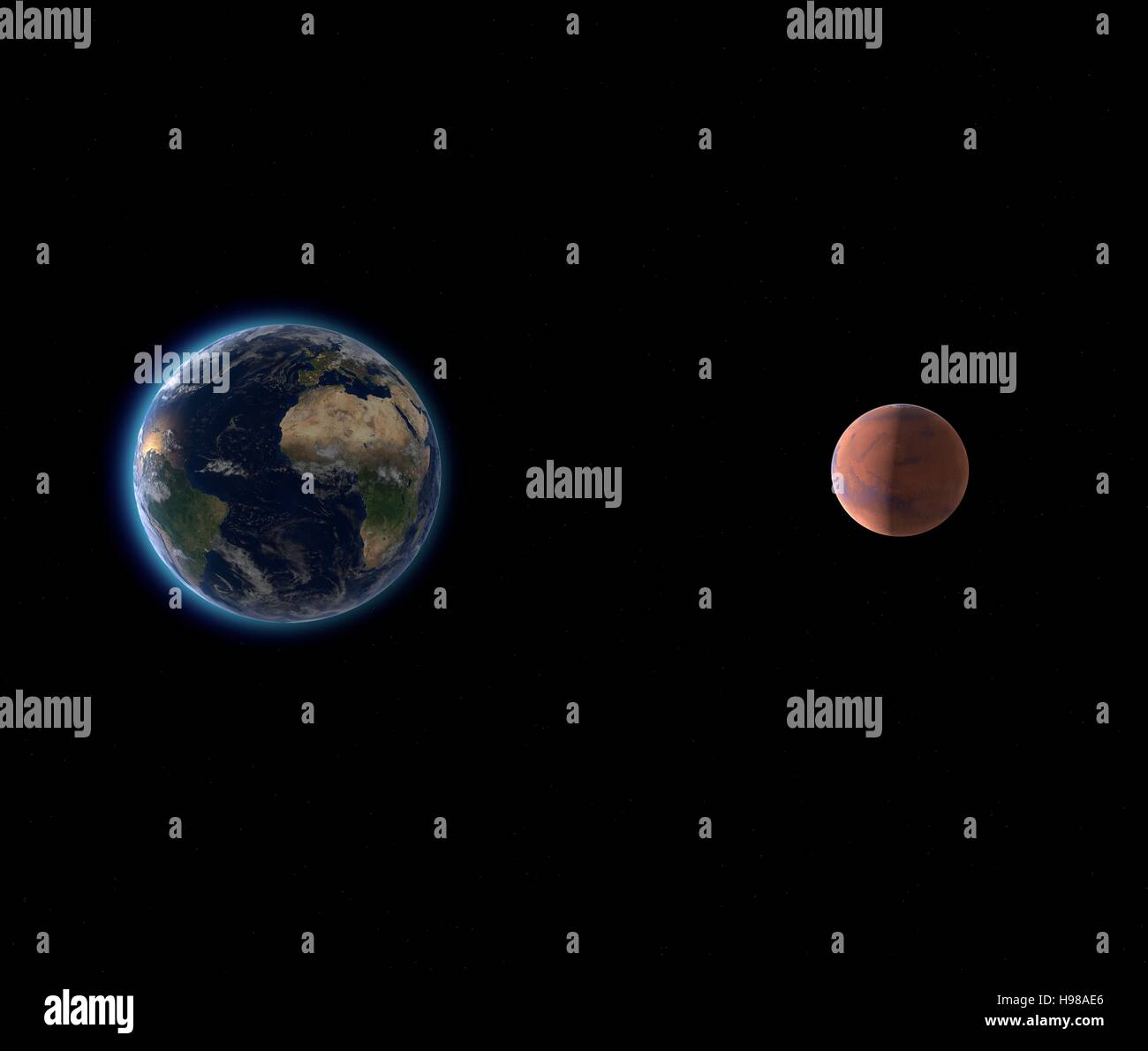 Planet Earth and Mars, soil crust, space, solar system Stock Photo - Alamy