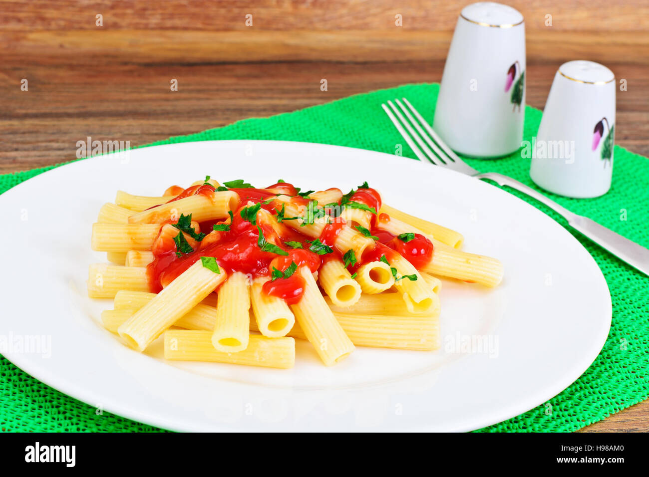 Pasta with Tomato Sauce Ketchup Studio Photo Stock Photo - Alamy