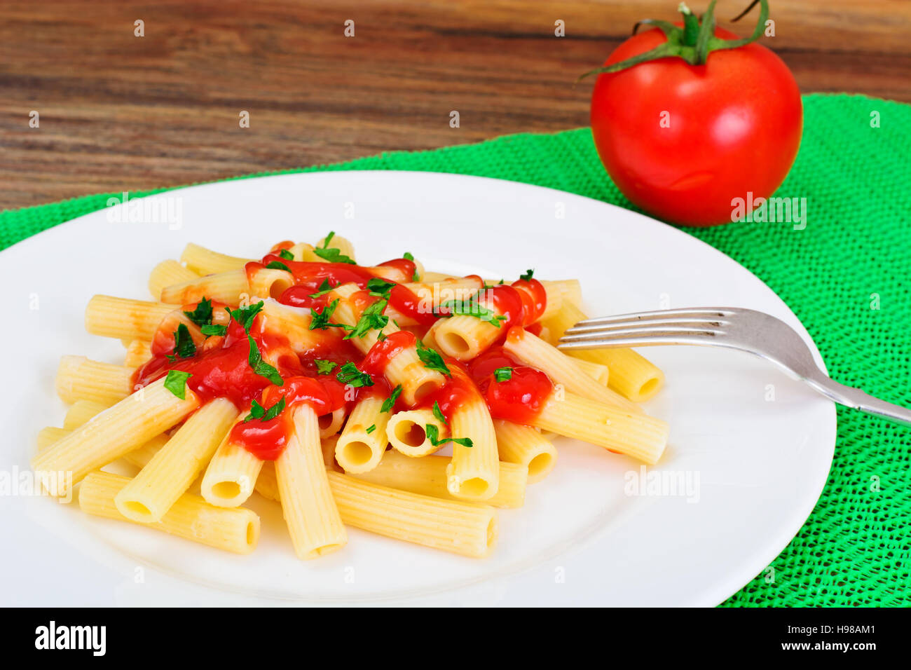 Pasta with Tomato Sauce Ketchup Studio Photo Stock Photo - Alamy