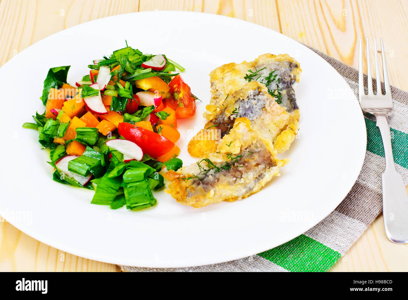 Vegetables with Fish Fillet, Breaded Studio Photo Stock Photo - Alamy
