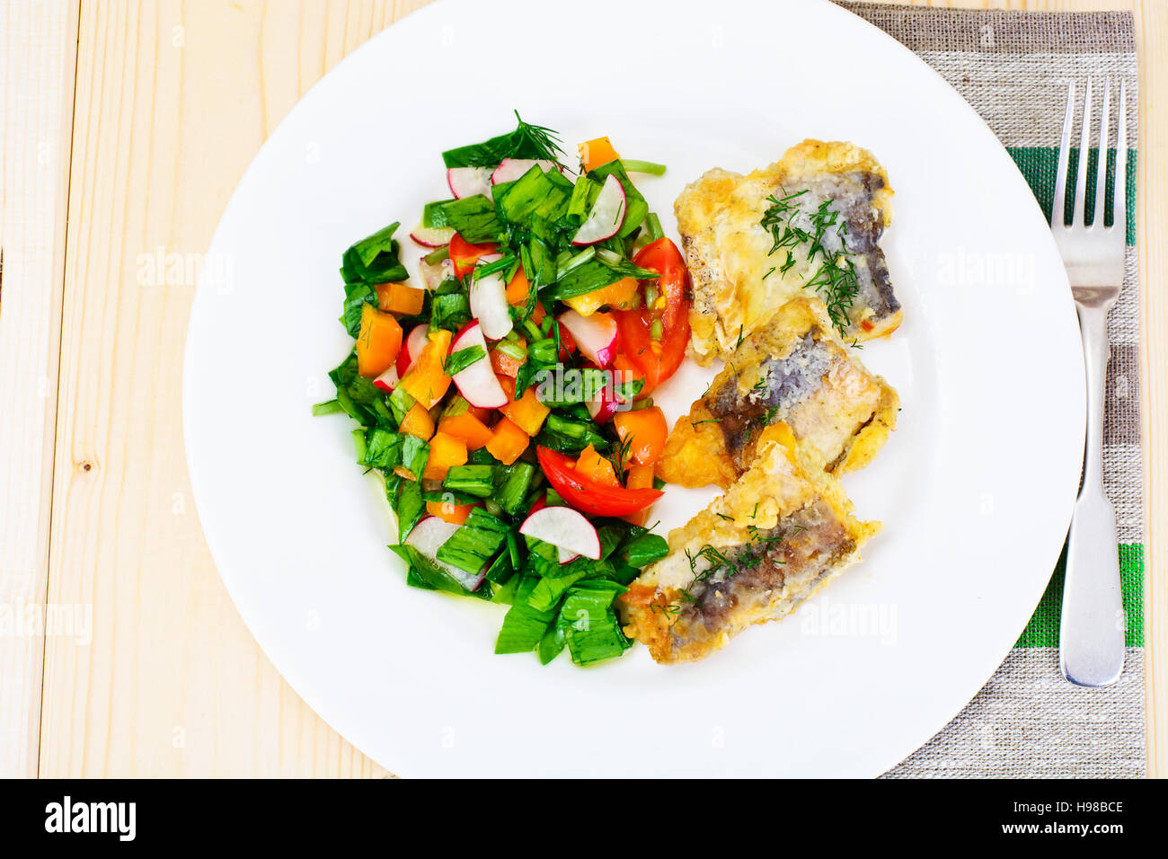 Vegetables with Fish Fillet, Breaded Studio Photo Stock Photo - Alamy