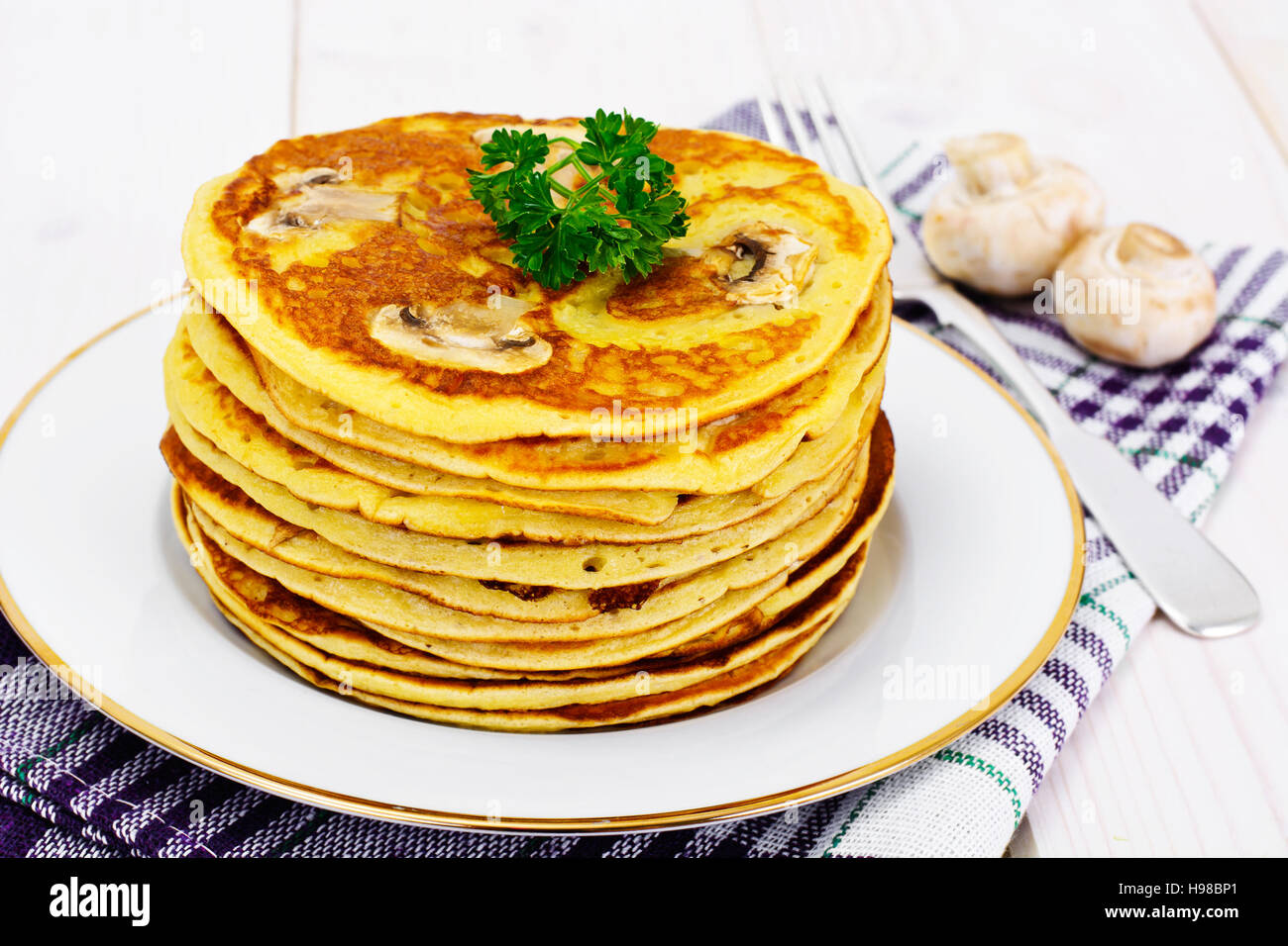 Tasty Pancakes Stack with Mushroom Studio Photo Stock Photo - Alamy