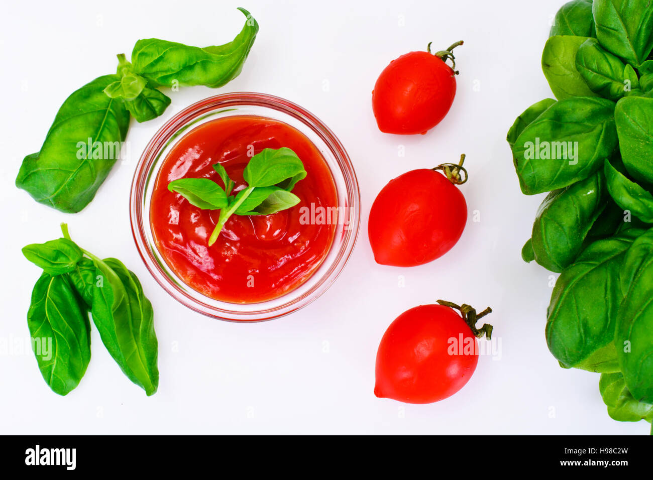 Green Fresh Basil with Tomato Studio Photo Stock Photo - Alamy