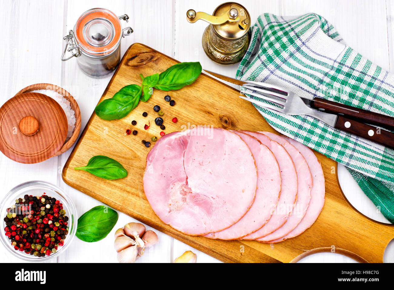 Fresh Tasty Ham On Wood. Studio Photo Stock Photo - Alamy