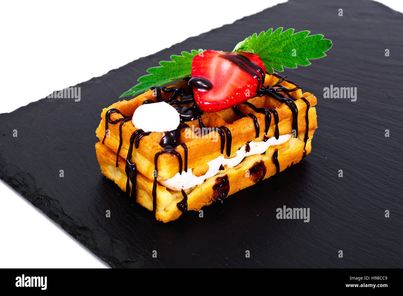 Vienna, Belgian Waffles with Strawberry and Mint Studio Photo Stock ...