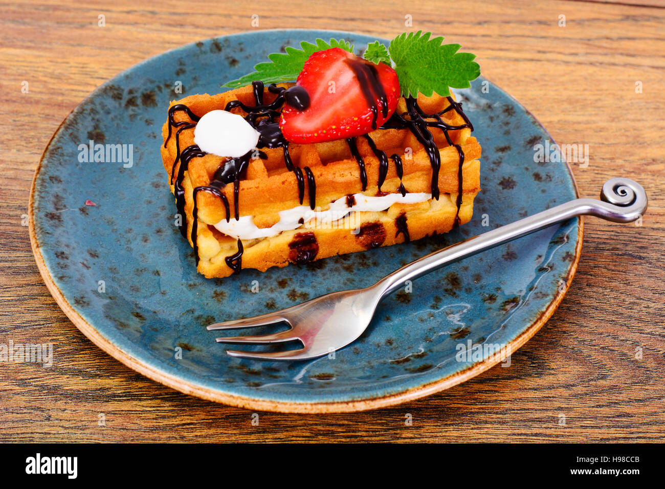 Vienna, Belgian Waffles with Strawberry and Mint Studio Photo Stock ...