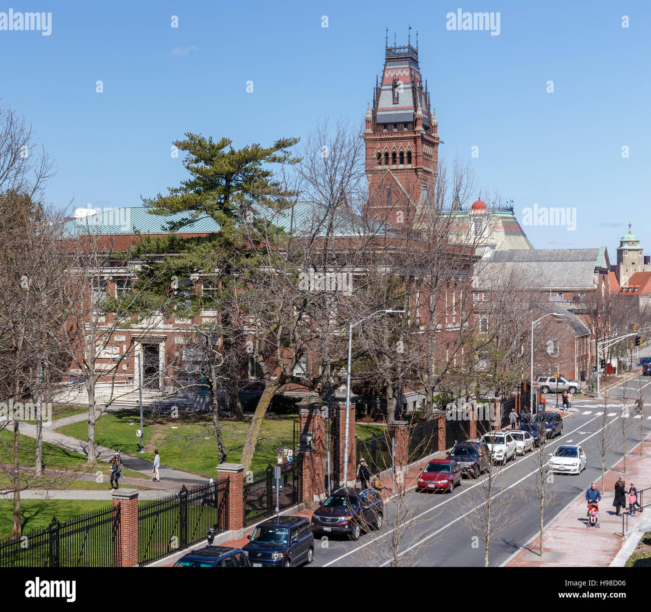 Elevated view of a corner of Harvard University campus with the tower ...