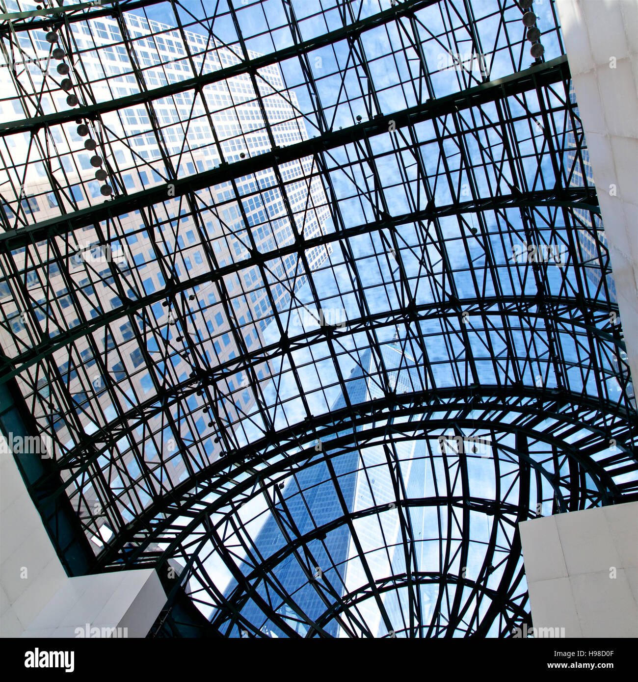 View of skyscrapers through the glass ceiling of the World Financial ...