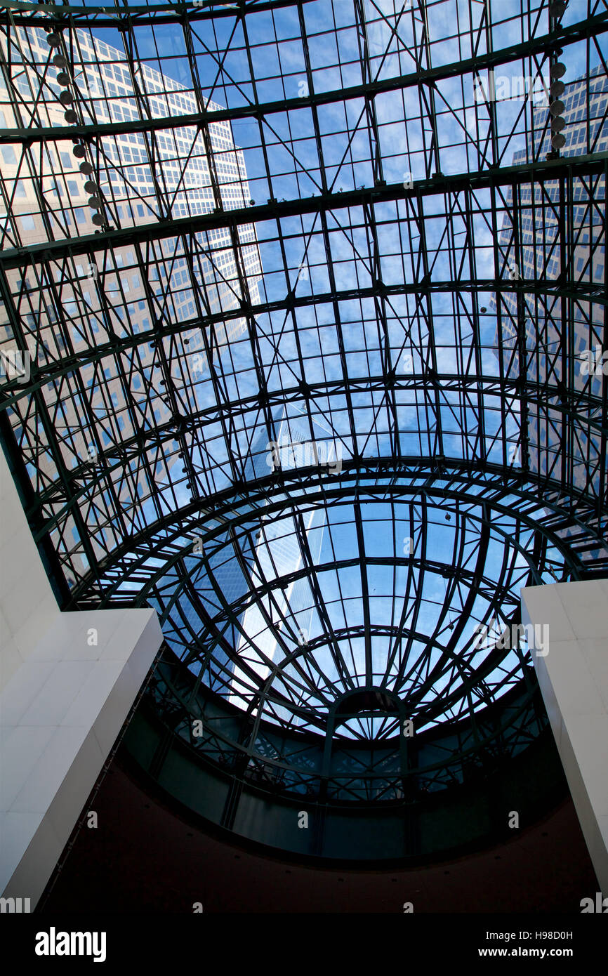 View of skyscrapers through the glass ceiling of the World Financial ...